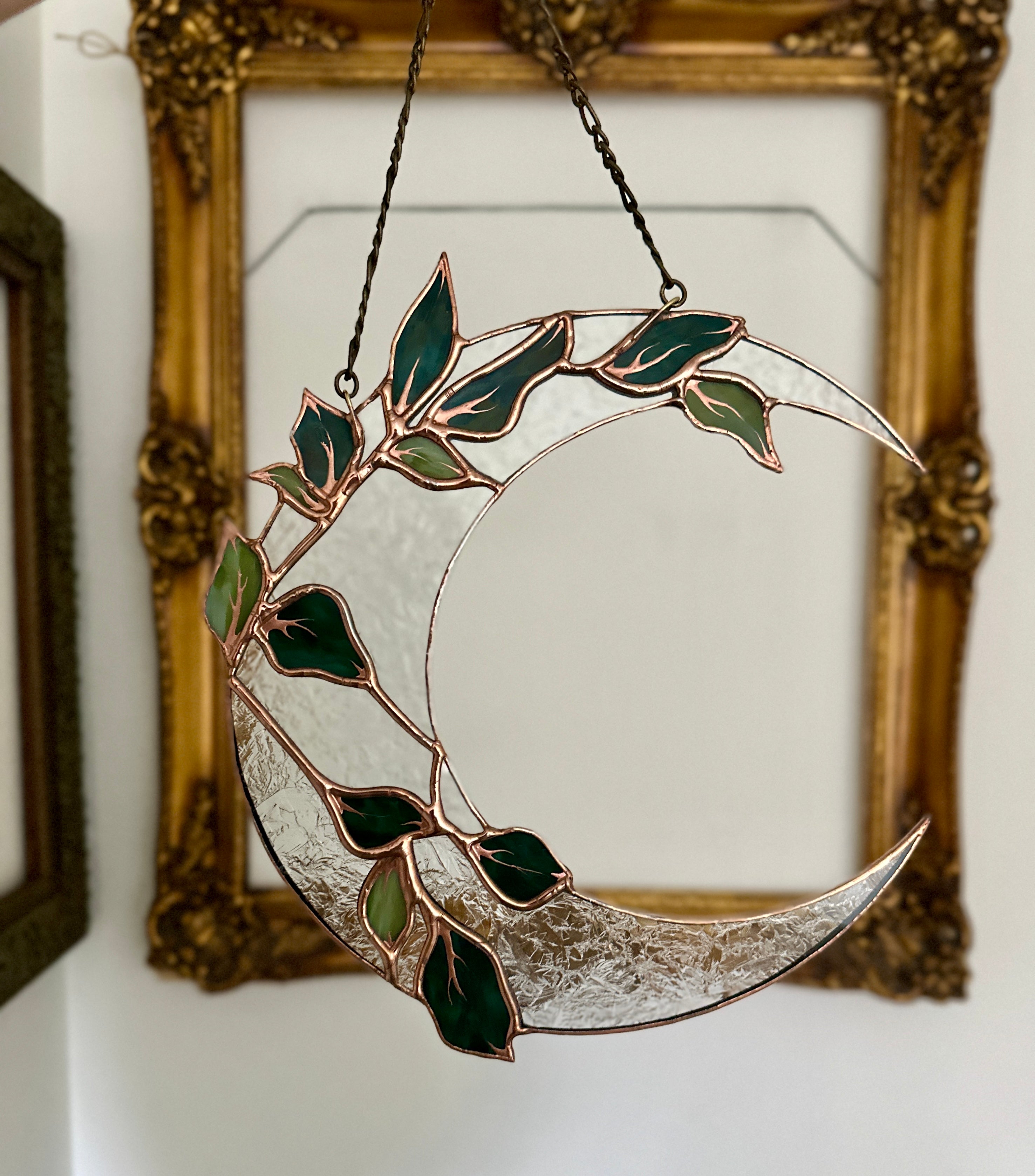 Evergreen Crescent - Stained Glass Botanical Moon Suncatcher ...